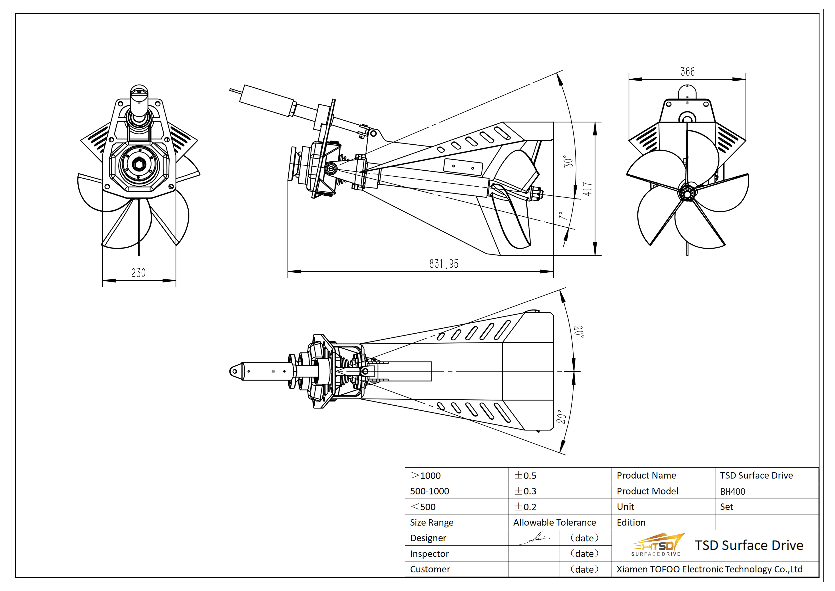 BH400 Marine Hydraulic Surface Drive Propulsion system With 5 Blades ...